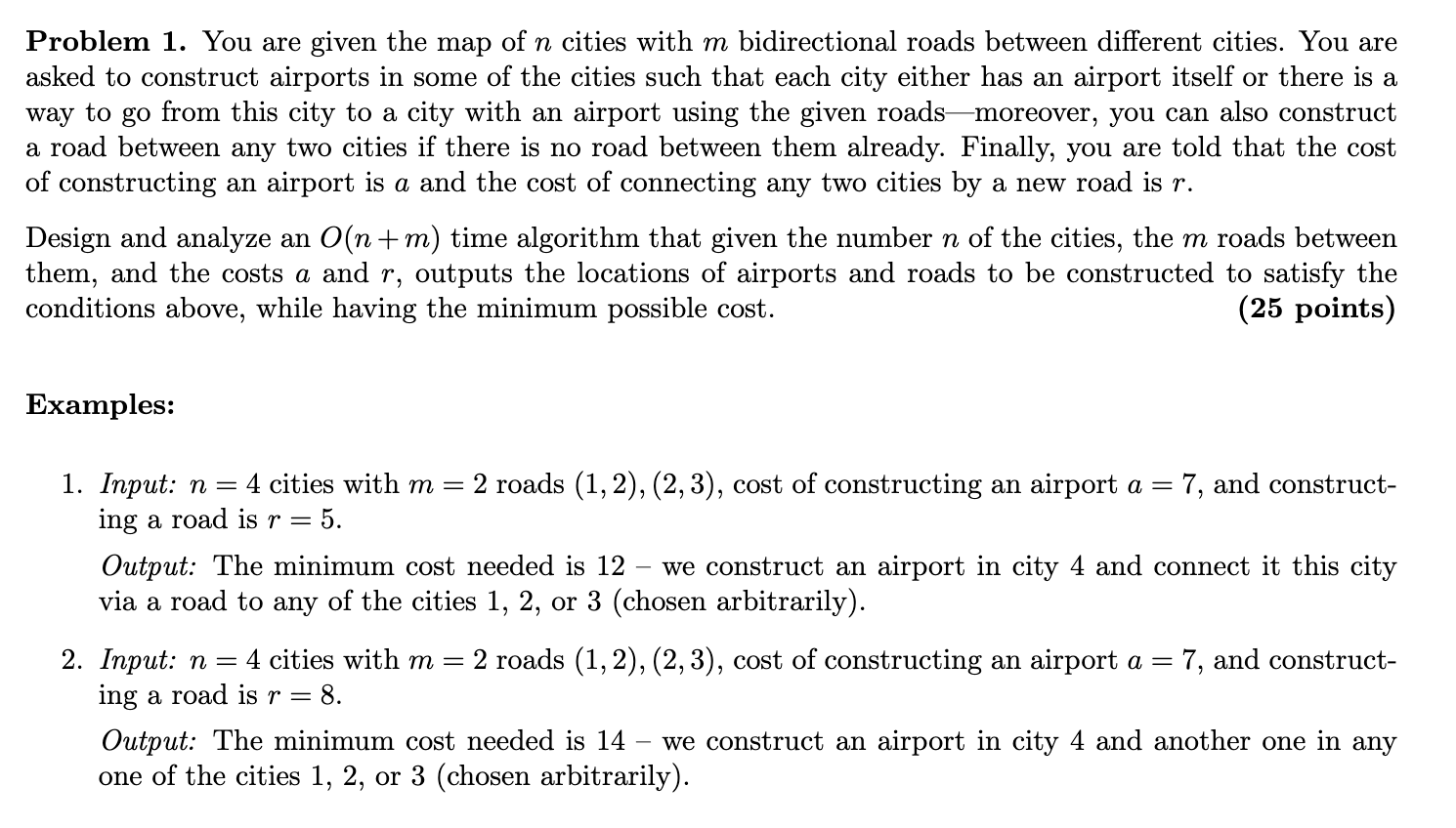 Solved Problem 1. You are given the map of n cities with m | Chegg.com