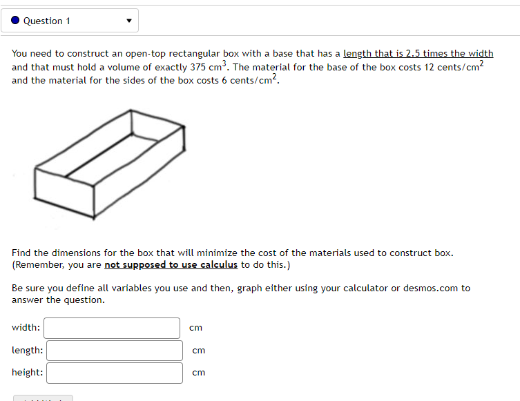 Solved You need to construct an open-top rectangular box | Chegg.com