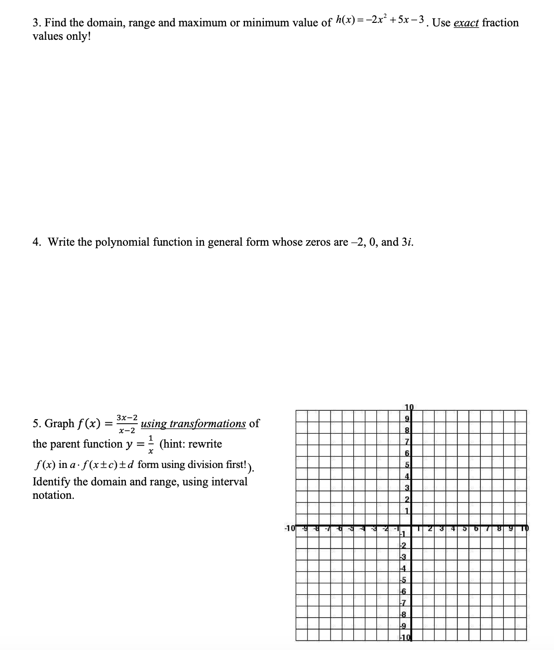 Solved 3. Find the domain, range and maximum or minimum | Chegg.com