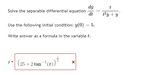 Solved Solve the separable differential equation dy dt t | Chegg.com