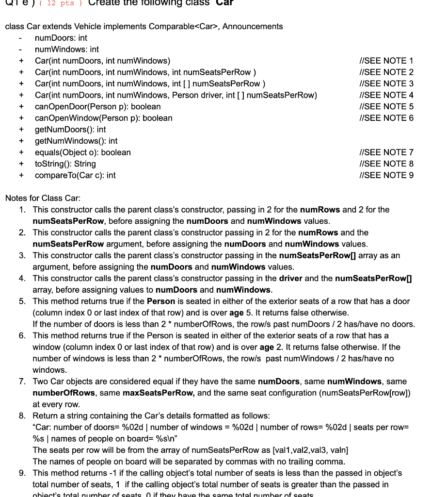 Solved (12 pts) Create the following class Car class Car | Chegg.com