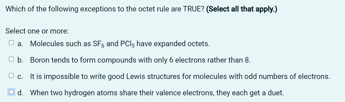 Solved Which of the following exceptions to the octet rule | Chegg.com