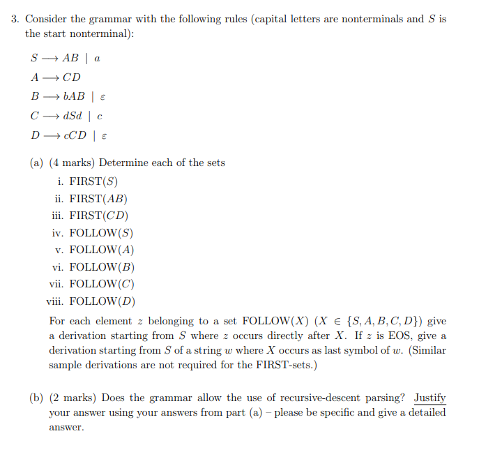 Solved 3. Consider the grammar with the following rules | Chegg.com