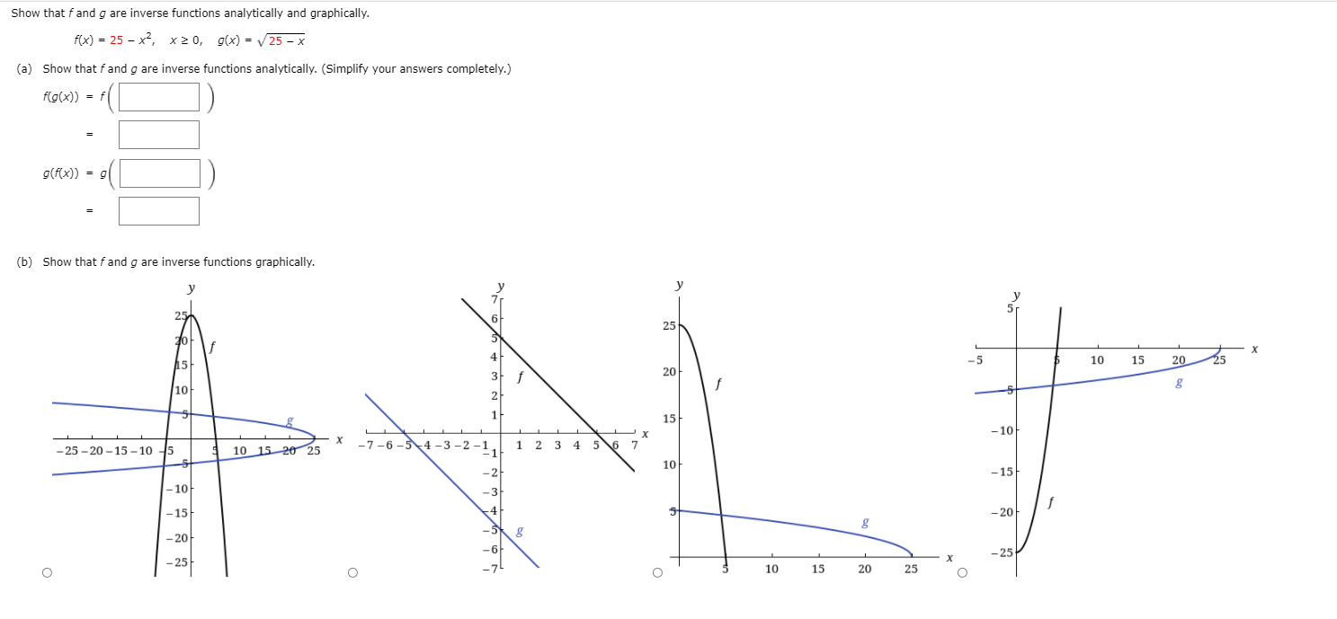 Solved Show that f and g are inverse functions analytically | Chegg.com