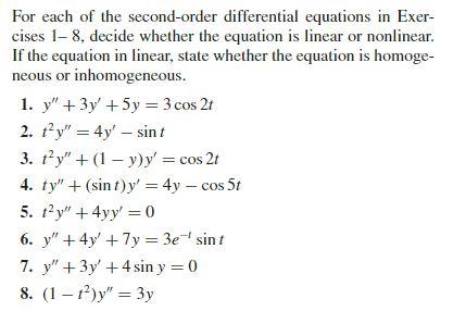 Solved For each of the second-order differential equations | Chegg.com