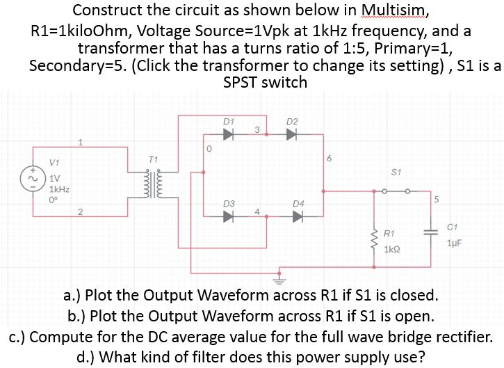 Solved Construct the circuit as shown below in Multisim, | Chegg.com