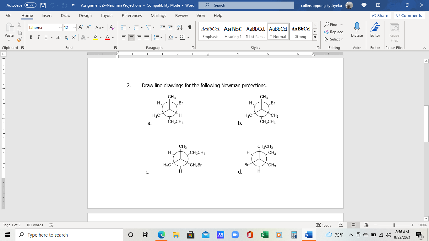 Solved AutoSave Off Assignment 2--Newman Projections - | Chegg.com