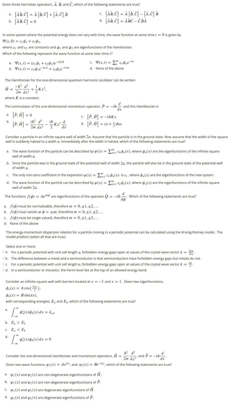 Solved Given three Hermitian operators, A, B, and Ĉ, which | Chegg.com