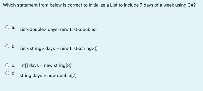 Solved Which statement from below is correct to initialize a | Chegg.com