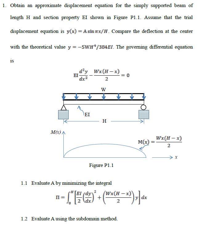 Solved 1. Obtain an approximate displacement equation for | Chegg.com