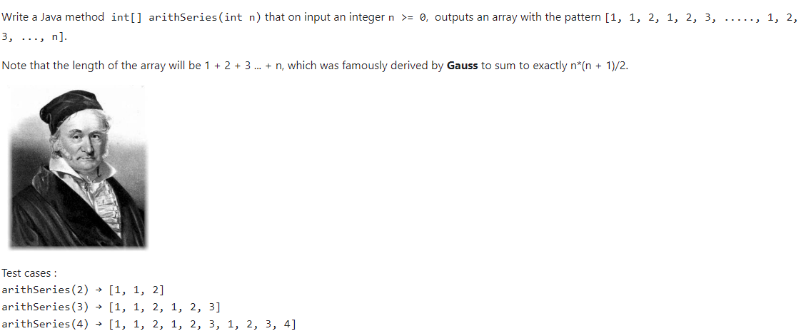 Solved Write a Java method int[] arithSeries(int n) that on | Chegg.com