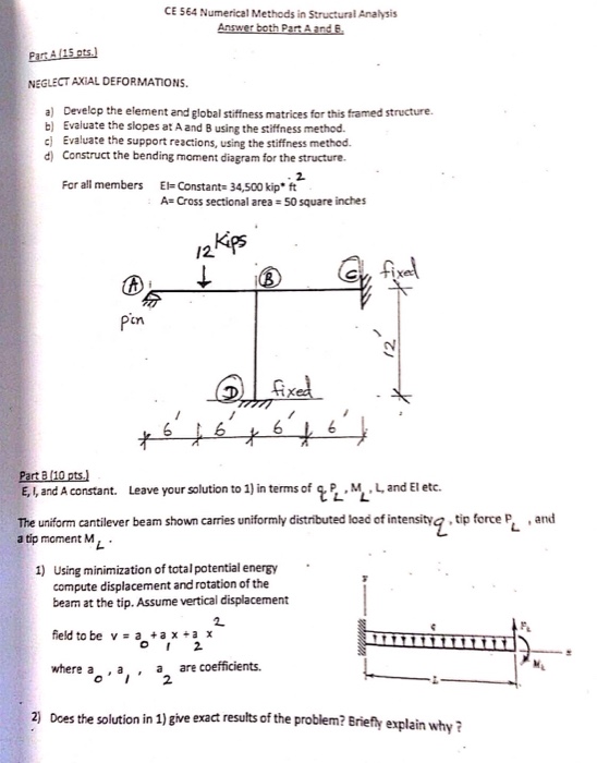 Solved CE 564 Numerical Methods in Structural Analysis | Chegg.com
