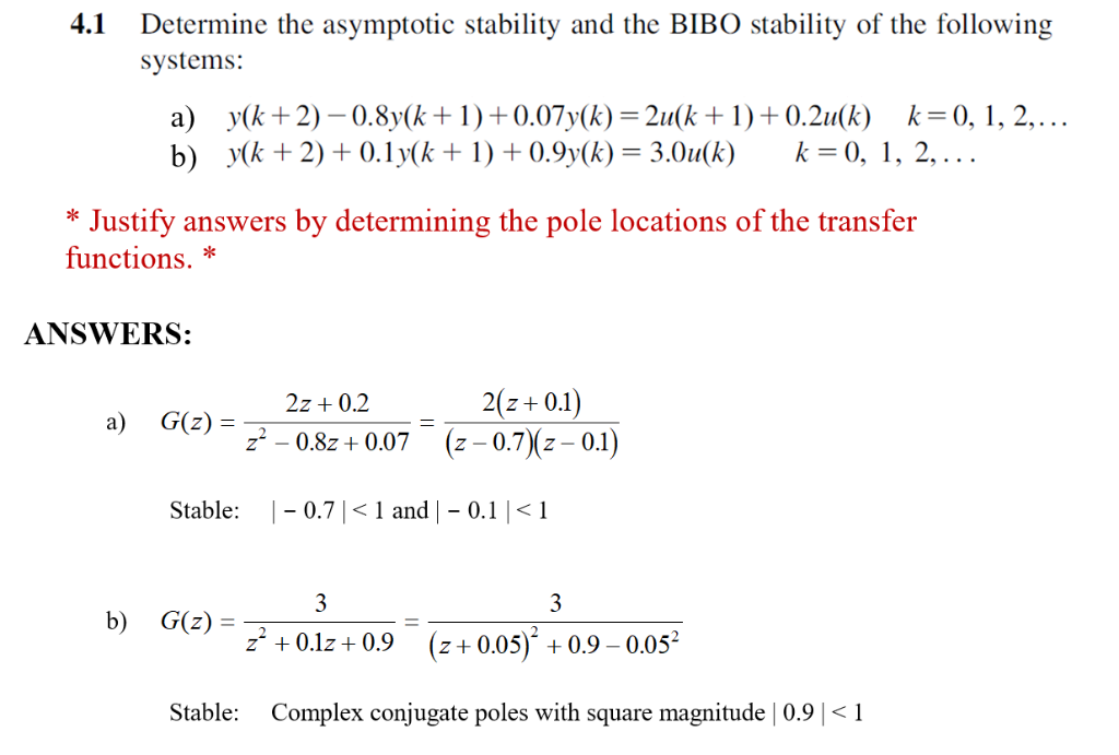 Solved 4.1 Determine the asymptotic stability and the BIBO | Chegg.com