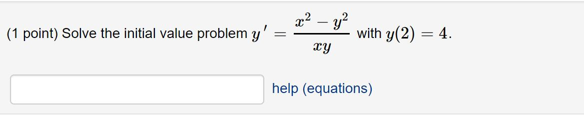 Solved (1 point) Solve the initial value problem y' = x2 - | Chegg.com