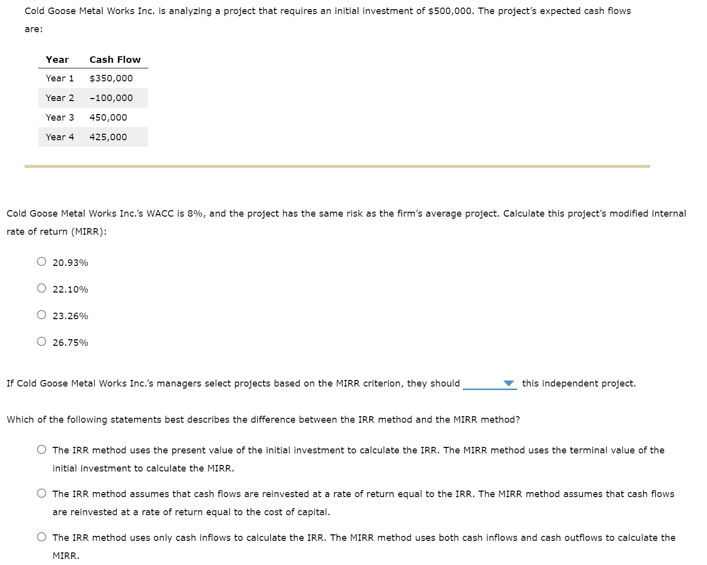 Solved Cold Goose Metal Works Inc. is analyzing a project | Chegg.com