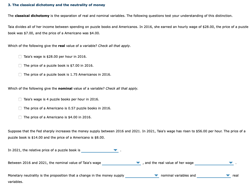 Solved 3. The classical dichotomy and the neutrality of | Chegg.com