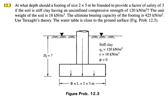 Solved 12.3 At what depth should a footing of size 2 x 3 m | Chegg.com