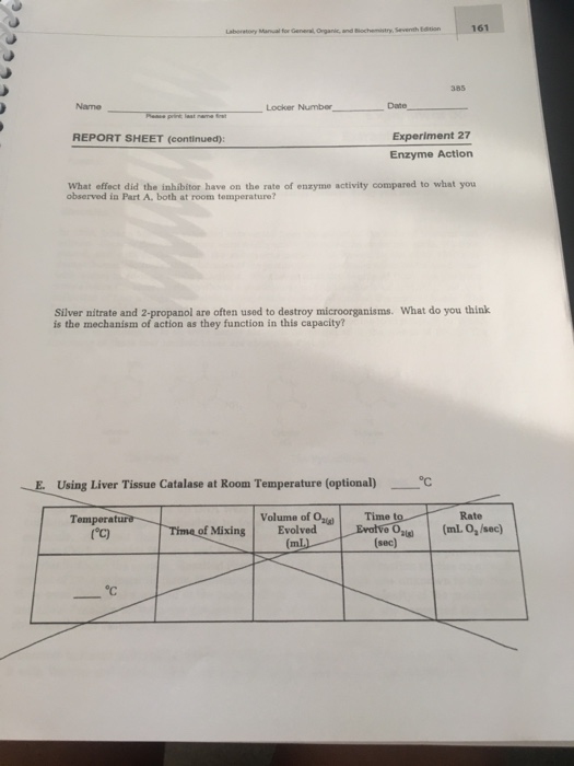 383 Name Locker NumberDate Experiment 27 Enzyme | Chegg.com