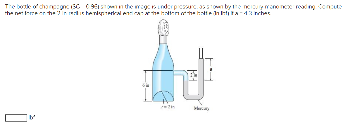 Solved The bottle of champagne (SG = 0.96) shown in the | Chegg.com