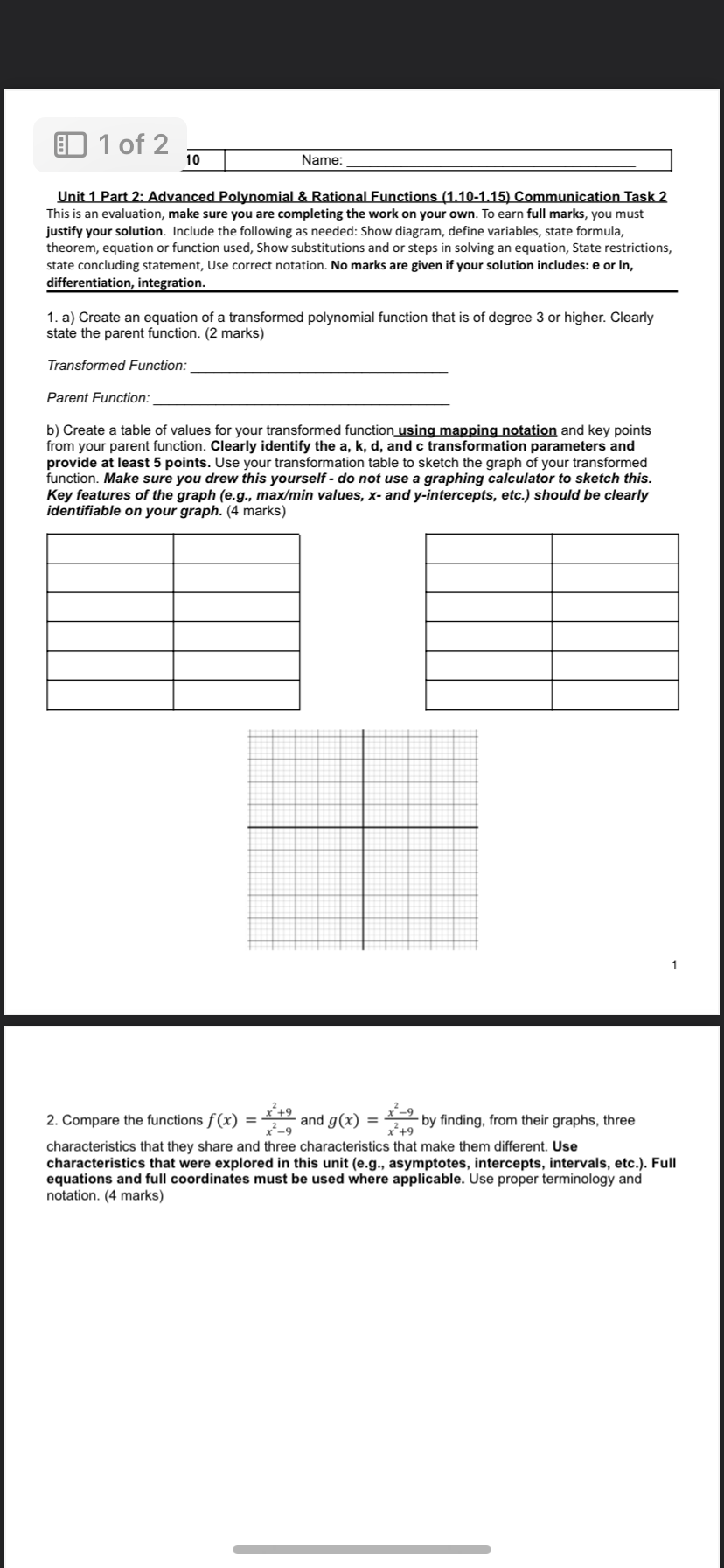 Solved Unit 1 Part 2: Advanced Polynomial \& Rational | Chegg.com Solved Unit 1 Part 2: Advanced Polynomial \& Rational | Chegg.com