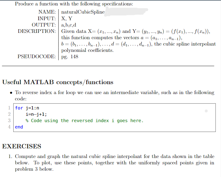 Solved Natural Cubic Spline To construct the cubic spline | Chegg.com