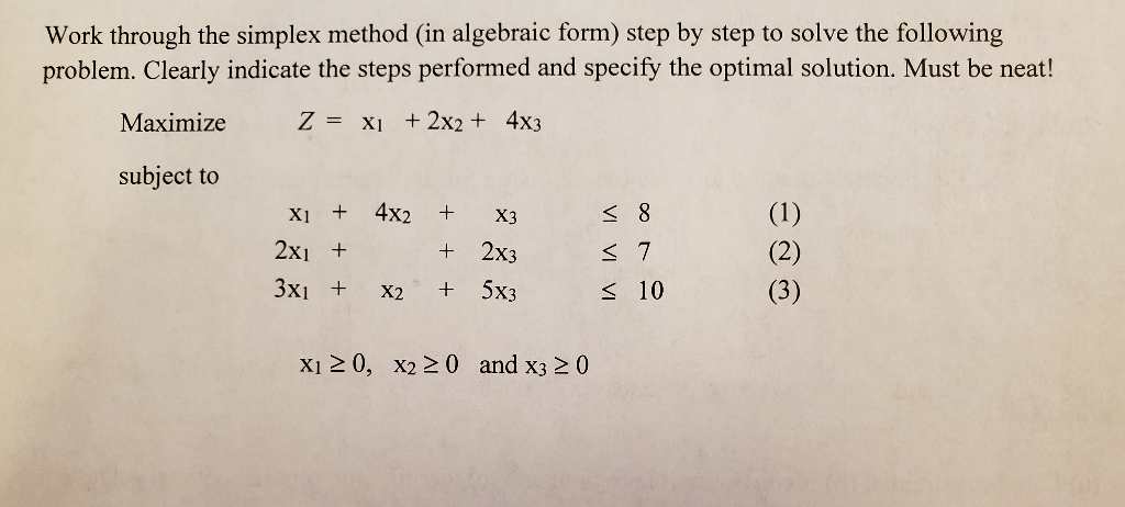 Solved Work through the simplex method (in algebraic form) | Chegg.com