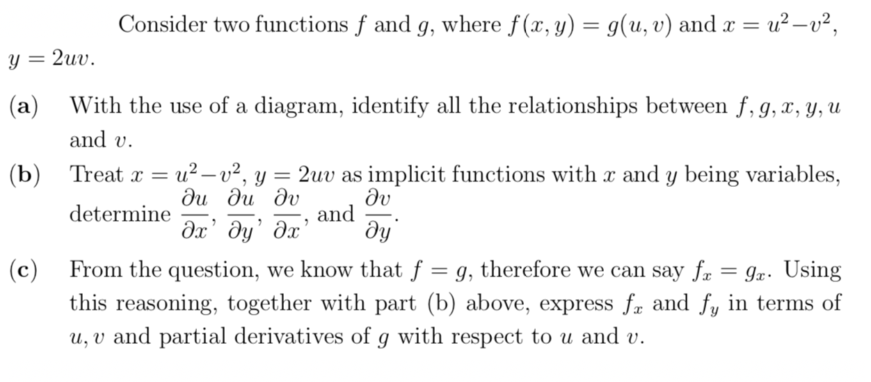 Solved Consider two functions f and g, where f(x,y)=g(u,v) | Chegg.com