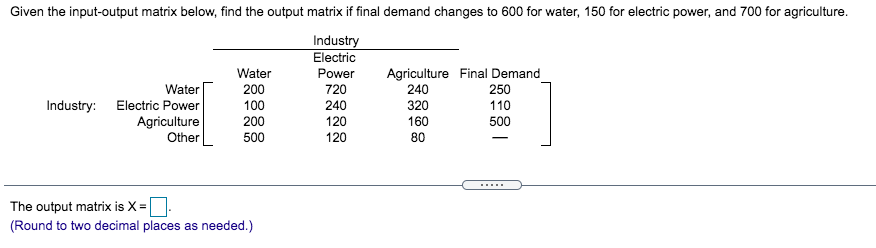 Solved Given the input-output matrix below, find the output | Chegg.com