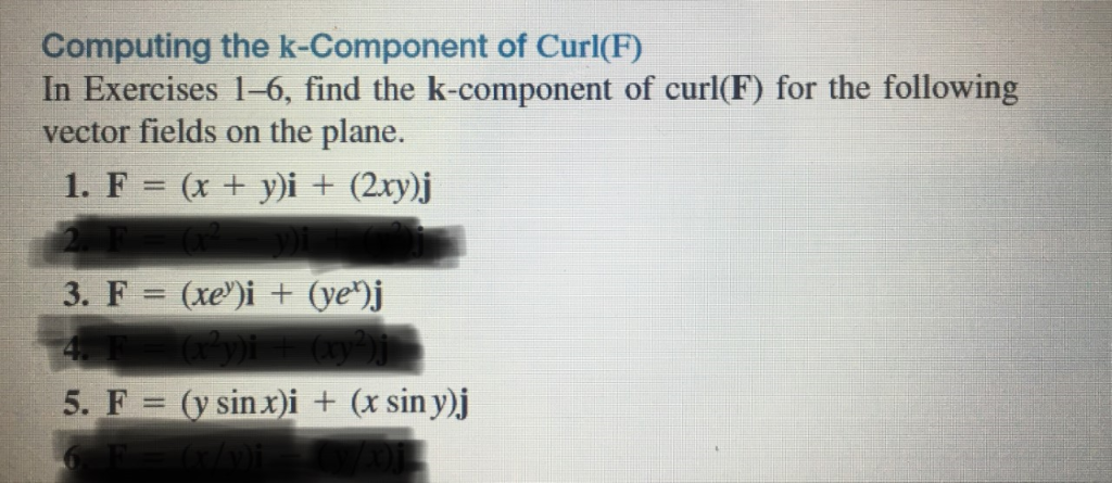 Solved Computing The K Component Of Curl F In Exercises