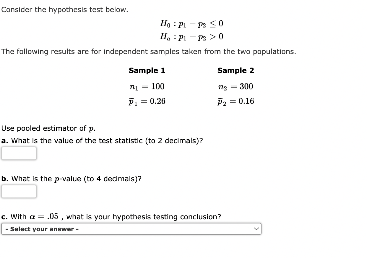 Solved Consider the hypothesis test | Chegg.com