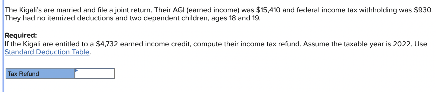 Solved The Kigali's are married and file a joint return. | Chegg.com