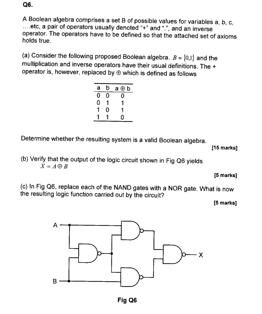 Solved Q6. A Boolean algebra comprises a set B of possible | Chegg.com