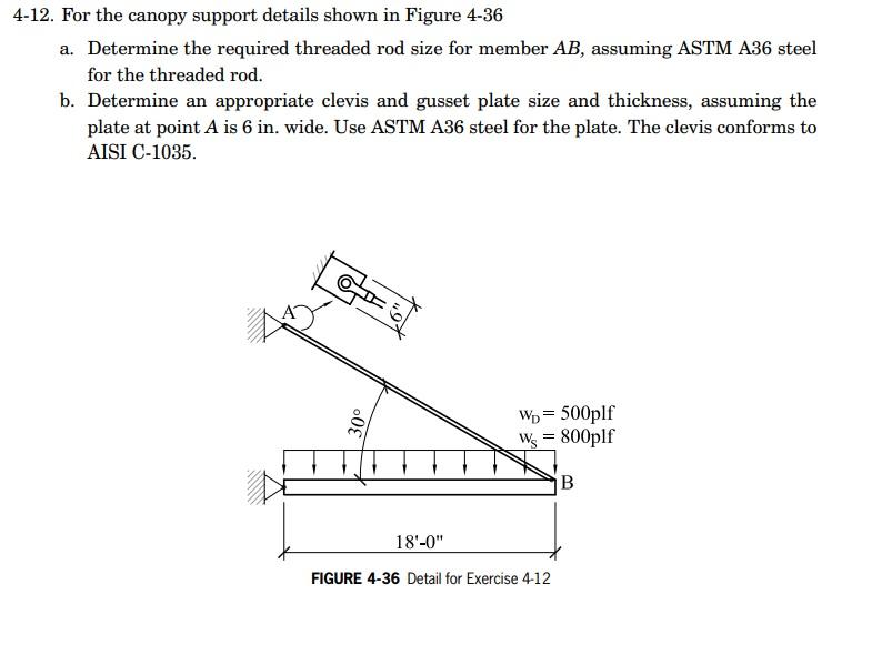 Solved 4-12. For the canopy support details shown in Figure | Chegg.com