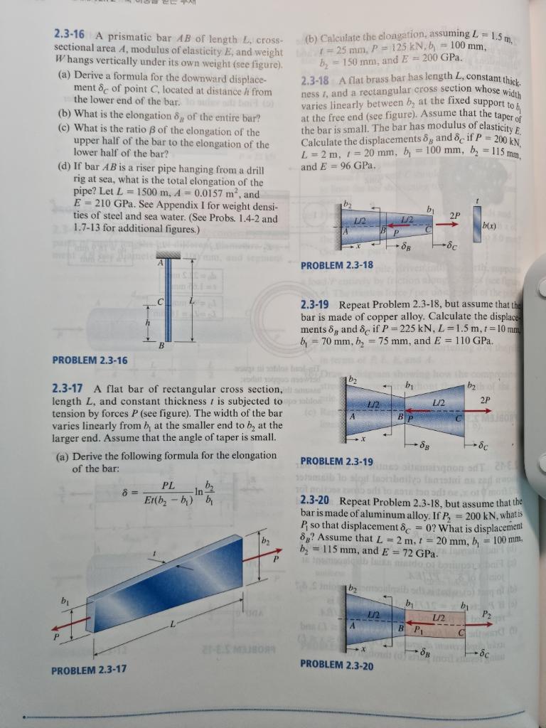 Solved 2.3-16 A prismatic bar AB of length L, cross- | Chegg.com