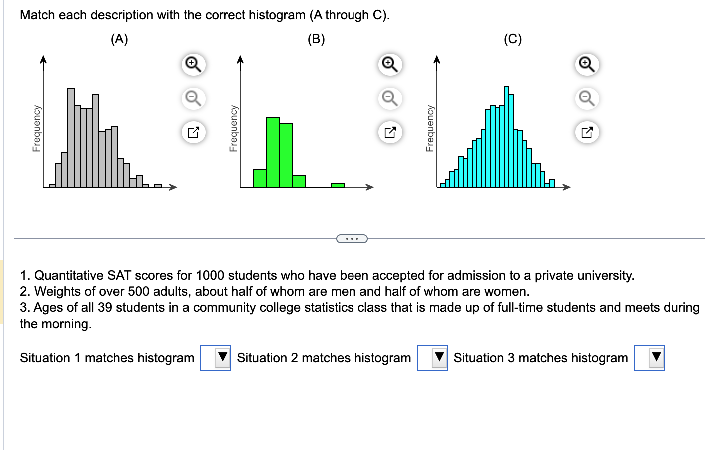 Solved Match each description with the correct histogram (A | Chegg.com