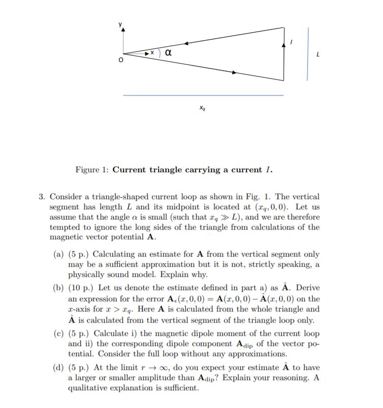 α L ха Figure 1: Current triangle carrying a current | Chegg.com
