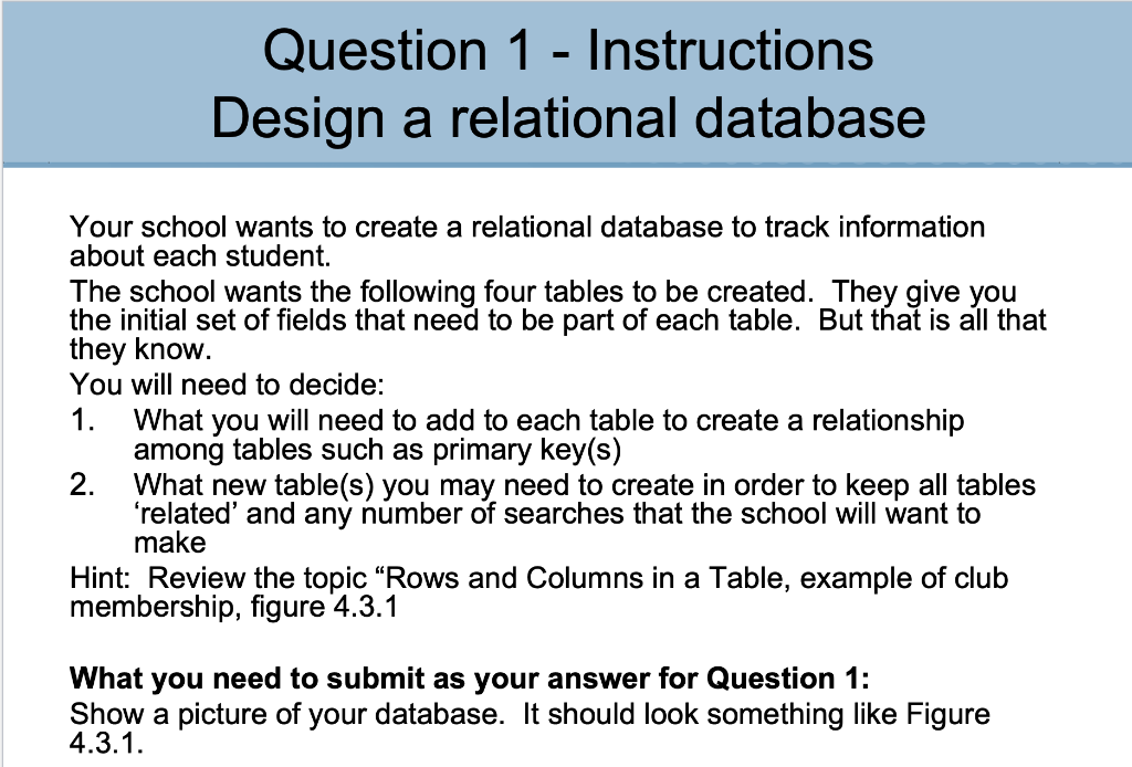Question 1 - Instructions Design a relational | Chegg.com