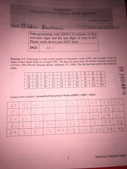 Solved Assignment-1 Advanced/Statistical Methods: STAT | Chegg.com