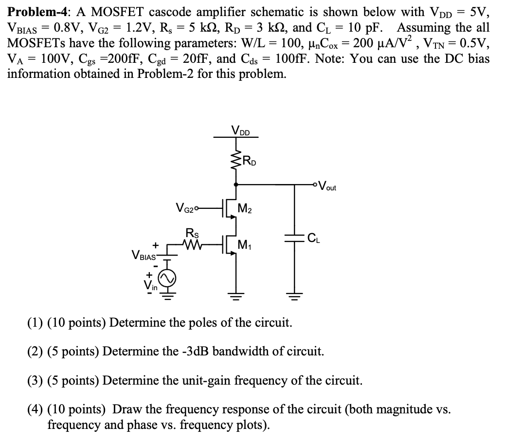 Solved Problem-4: A MOSFET cascode amplifier schematic is | Chegg.com