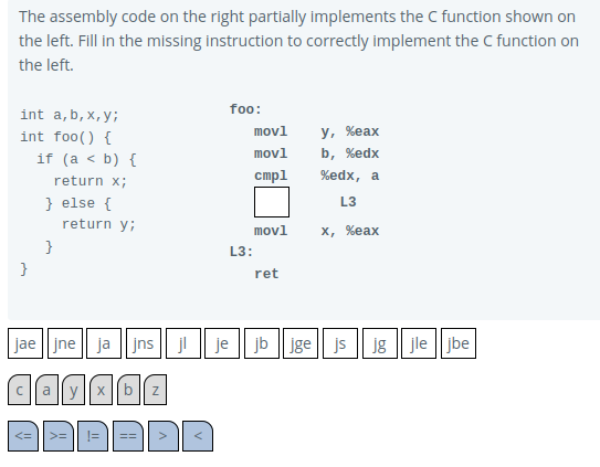 Solved The assembly code on the right partially implements | Chegg.com