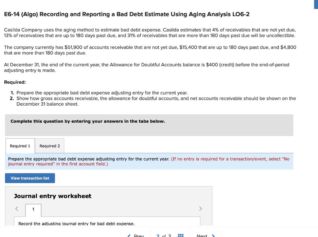 Solved E6-14 (Algo) Recording and Reporting a Bad Debt | Chegg.com