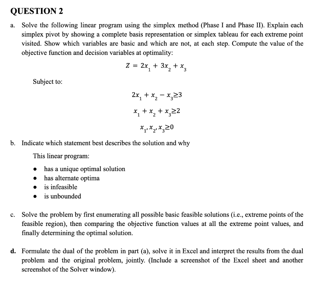 Solved A Solve The Following Linear Program Using The 