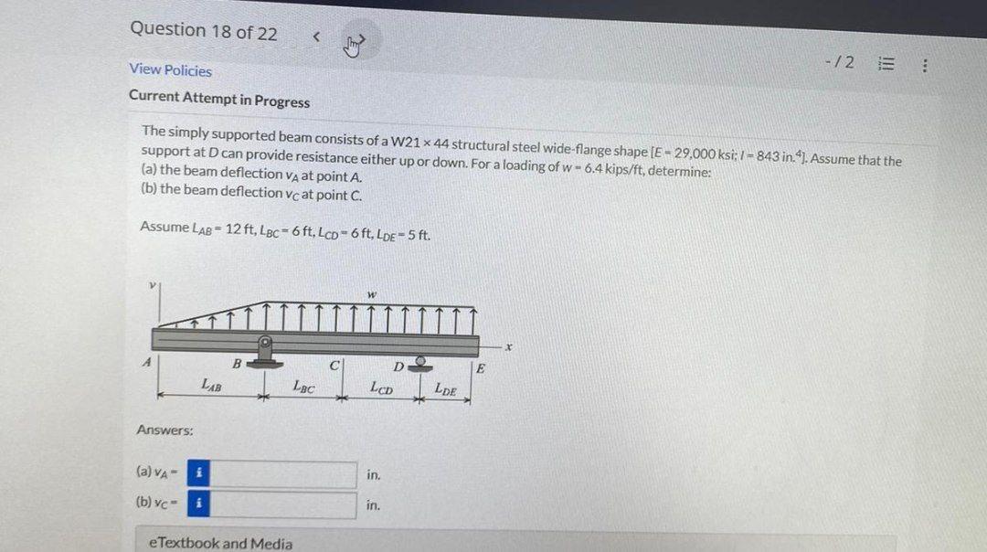 Solved The simply supported beam consists of a W 21×44 | Chegg.com