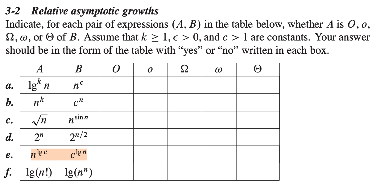 Solved 3 2 Relative Asymptotic Growths Indicate For Each