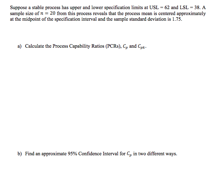 Solved Suppose a stable process has upper and lower | Chegg.com