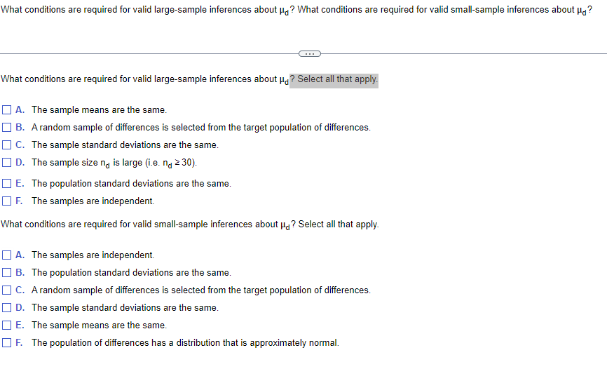 Solved What conditions are required for valid large-sample | Chegg.com