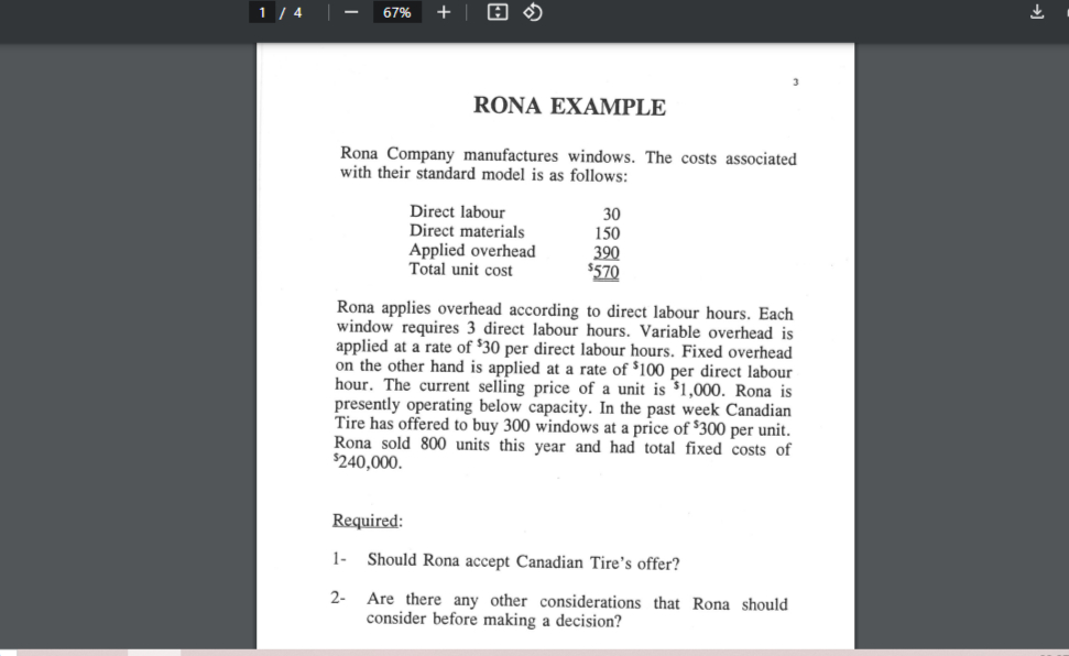 Solved RONA EXAMPLERona Company manufactures windows. The | Chegg.com