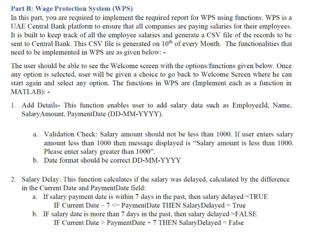 Solved Part B: Wage Protection System (WPS) In this part, | Chegg.com