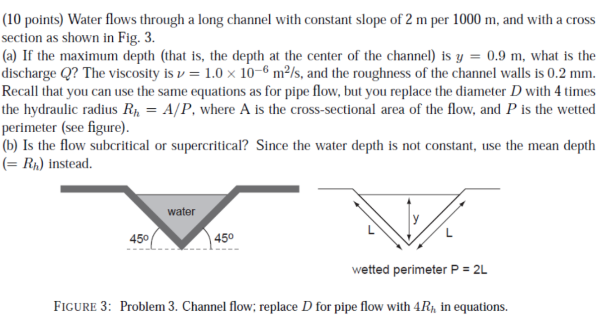 Solved (10 points) Water flows through a long channel with | Chegg.com