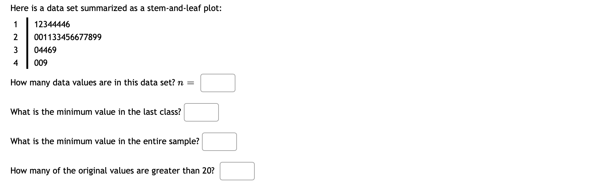 Solved Here is a data set summarized as a stem-and-leaf | Chegg.com
